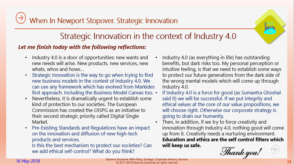 When in Newport (IV). Strategic Innovation in the context of Industry 4 ...